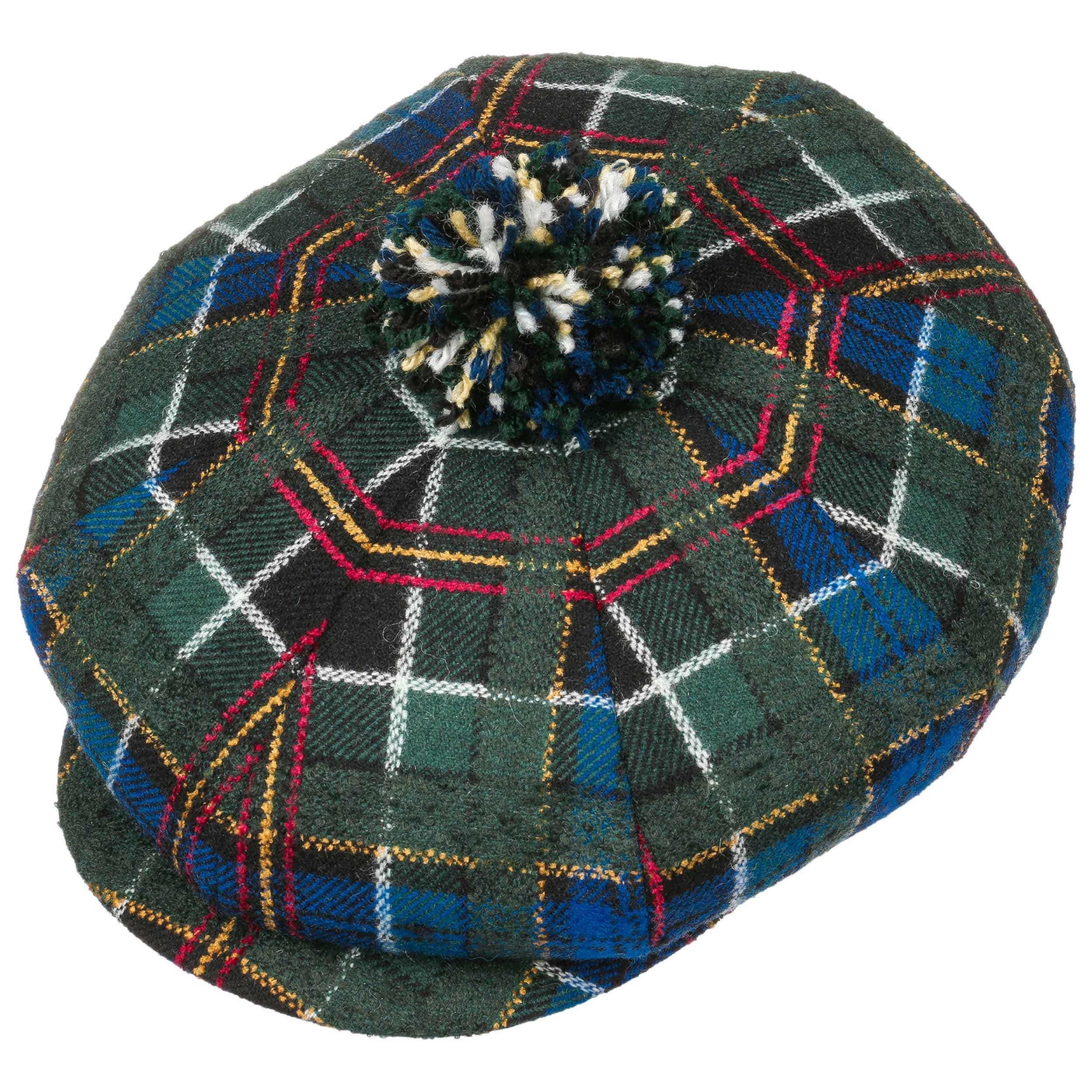 8 Panel Wool Check Pompom Flat Cap by Stetson - £99.00