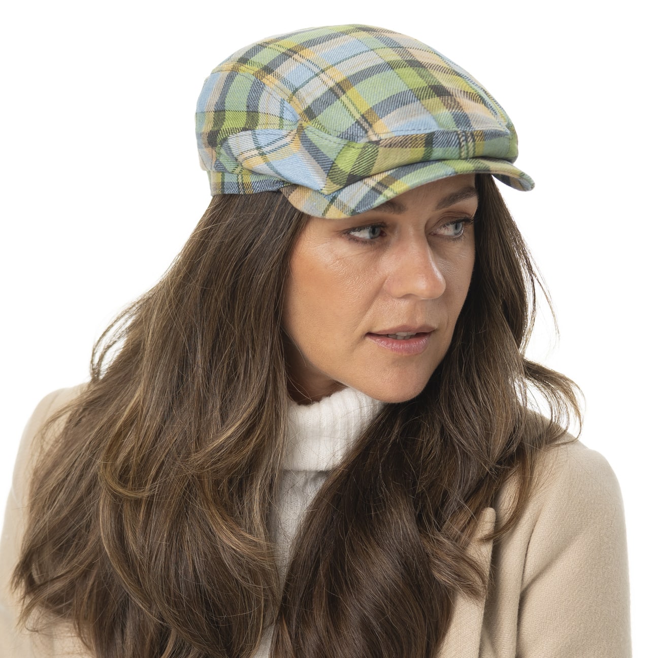 Checked Linen Driver Flat Cap by Stetson - £99.00