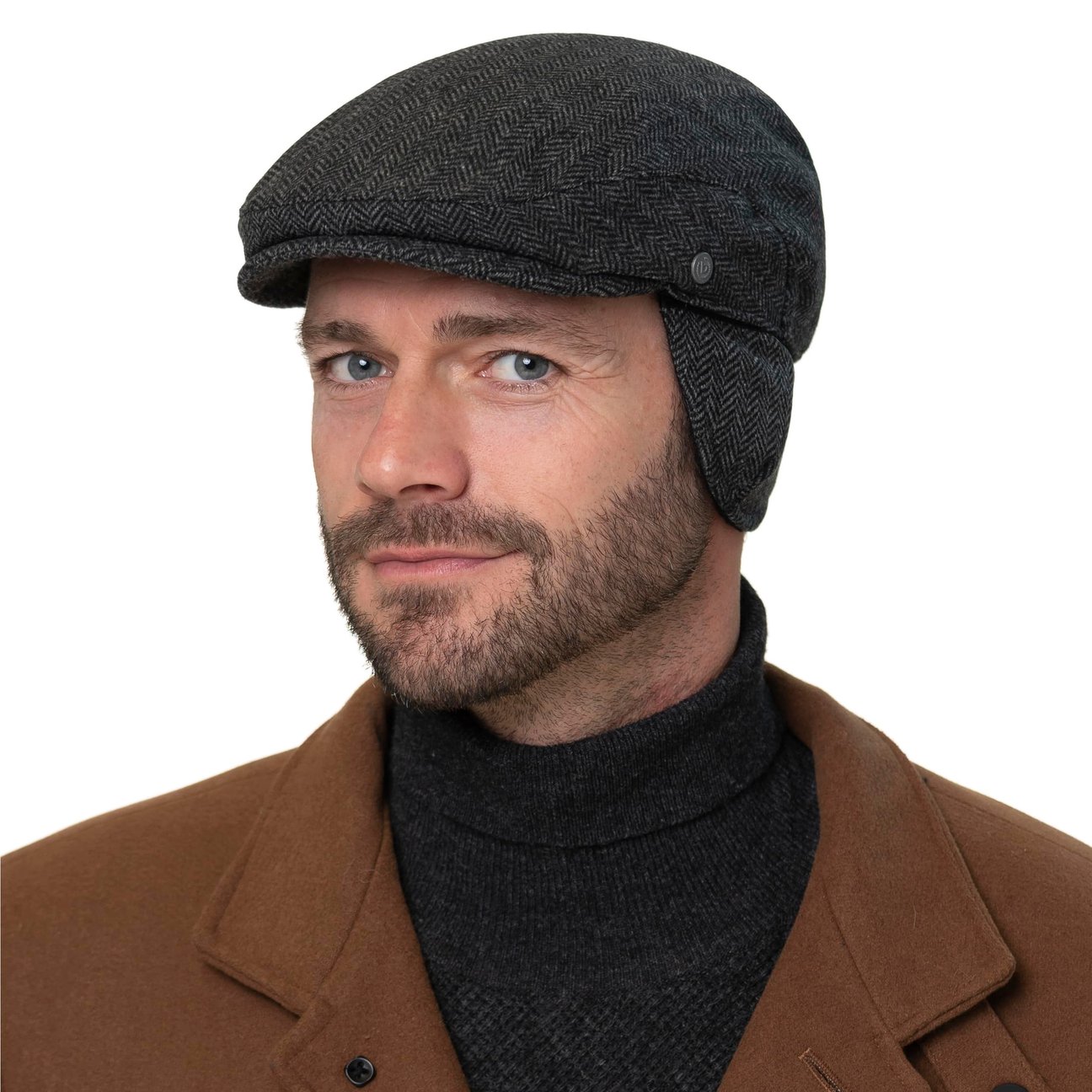 Herringbone Flat Cap with Ear Flaps by bugatti - £47.95